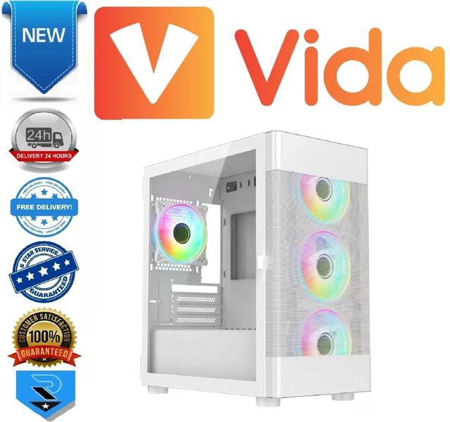 VIDA ZEPHYR WHITE ARGB Gaming Case TG Window MATX 4x120mm ARGB Fans ...