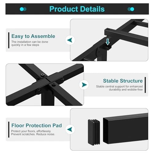 METAL BED FRAME Size No Box Spring Needed, Heavy Duty Platform Queen 14 ...