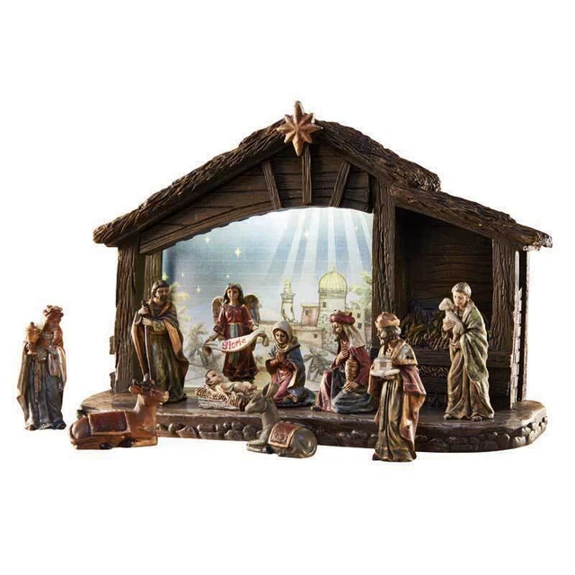 ORNATE DELUXE LIGHTED Nativity Set Christmas Advent Display for Home 8 ...