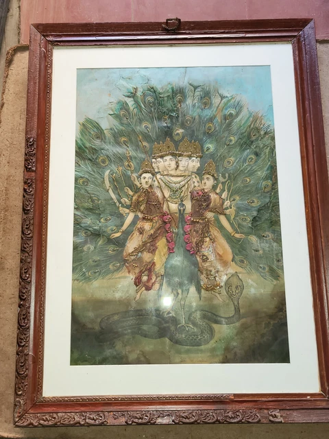 ANTIQUE INDIAN OLEOGRAPH Print Artist Raja Ravi Varma Jari Textile Work ...