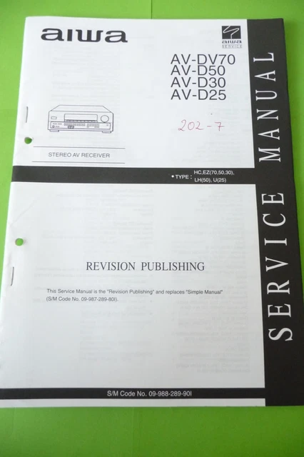 SERVICE MANUAL INSTRUCTIONS for Aiwa AV-DV70, AV-D50, AV-D30, AV-D25, Original $26.53 - PicClick AU