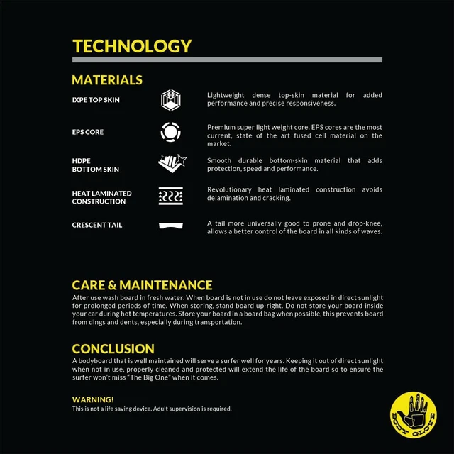 48& BODYBOARD, IXPE Top Deck, Lightweight EPS Core, HDPE Slick, Leash ...