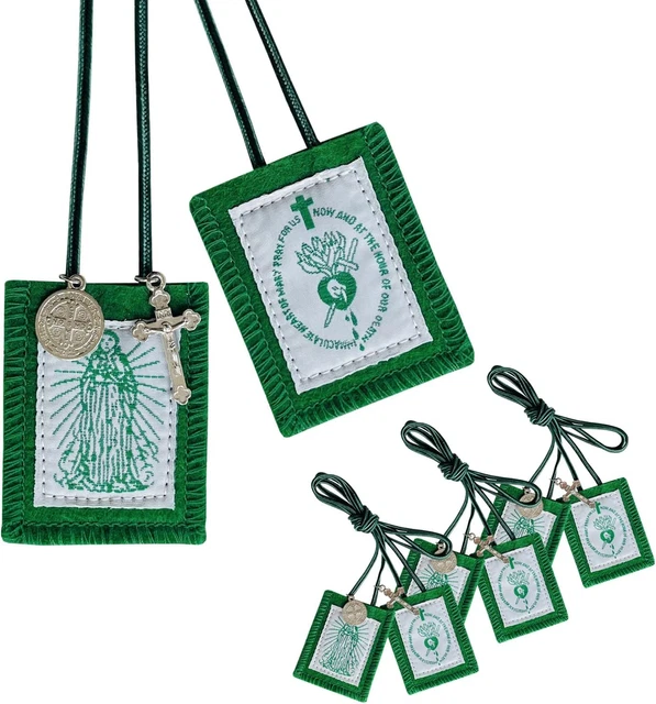 GREEN SCAPULAR 3 Pack Bulk Scapulars Catholic of Immaculate Heart of ...