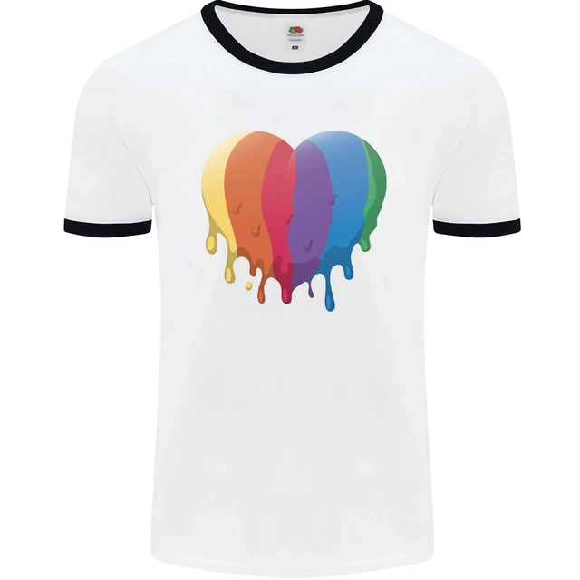 T-SHIRT RINGER CŒUR LGBT Gay Pride Pour Hommes EUR 15,20 - PicClick FR