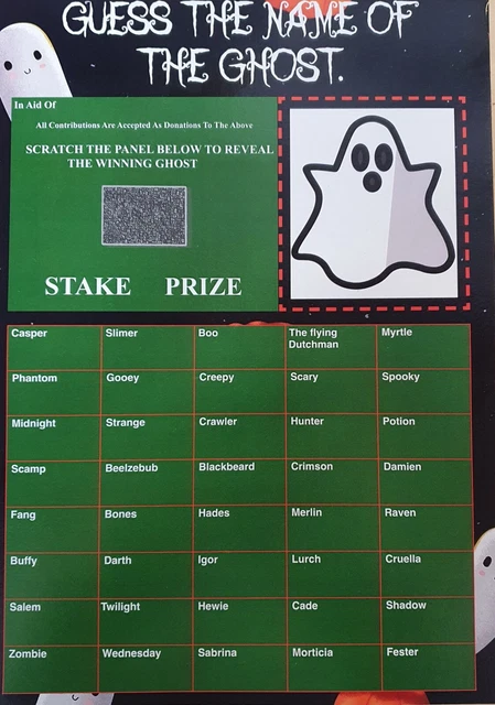 GUESS THE NAME Of The Ghost Scratch Card A4 Fundraising Halloween Party ...