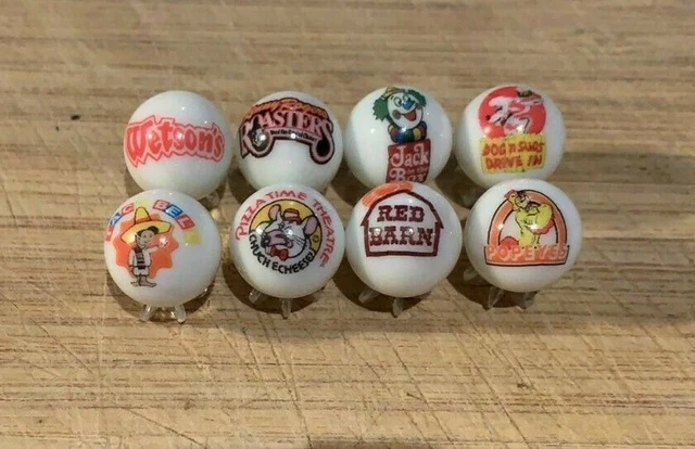 JACK IN THE Box, Chuck E Cheese, Watsons, Taco Bell 5/8" Glass marbles ...