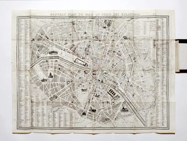 NOUVEAU PLAN DE PARIS Guide Etrangers original antique map Lallemand ...