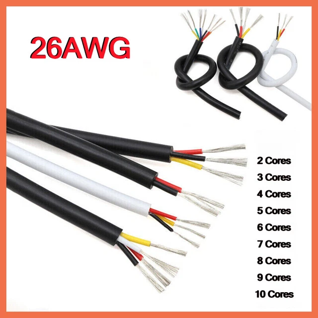 26AWG FLEXIBLE MULTICORE Cable 2/3/4/5/6/8/10Core Black White Tinned ...