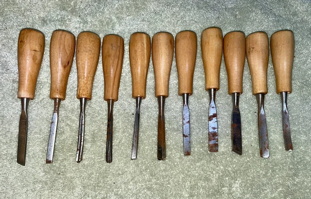 VINTAGE WOOD CARVING Hand Chisels & Gouges Set of 10 about 5¼" long $35 ...