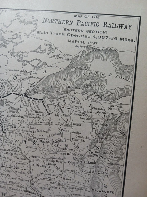 1897 DATED TRAIN Route Map NORTHERN PACIFIC RAILWAY Eastern Section ...