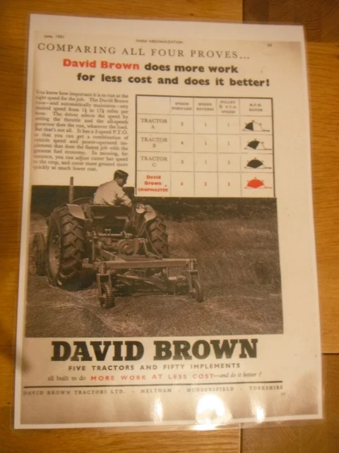 1951, DAVID BROWN Cropmaster Tractor Advert (Laminated Photocopy) £4.99 ...