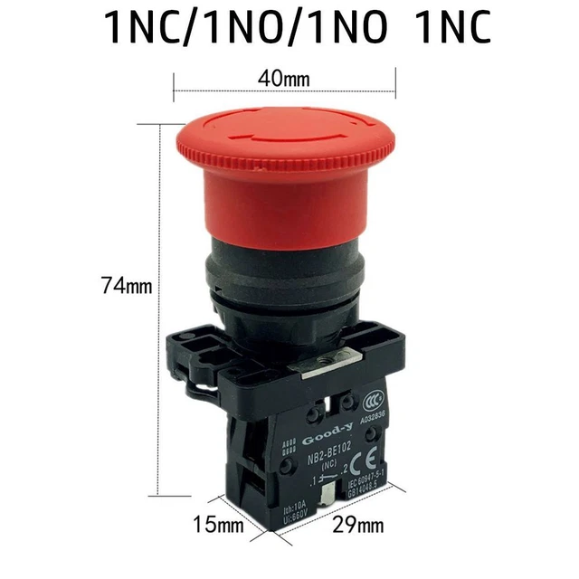 XB2-BS542C EMERGENCY STOP Switch Mushroom Head Push Button Switch Knob ...