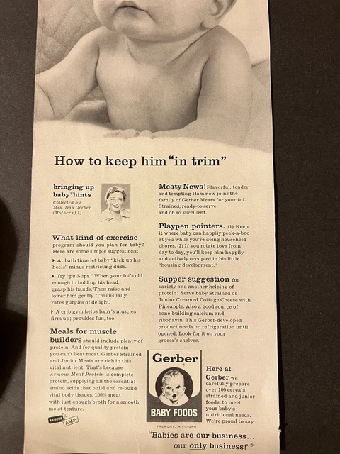 VTG 1960S GERBER Baby Food Ad, How to keep him trim, Babies are our ...