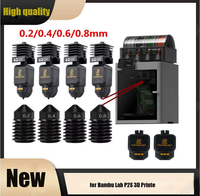 HOTEND FOR BAMBU Lab P2S 3D Printer Extruder Hardened Steel Nozzle 0.2 ...