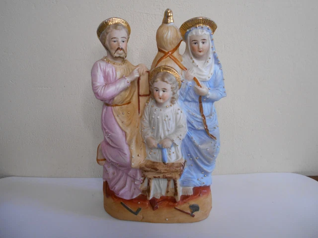 ANCIENNE STATUE RELIGIEUSE porcelaine biscuit Sainte Famille Jesus ...