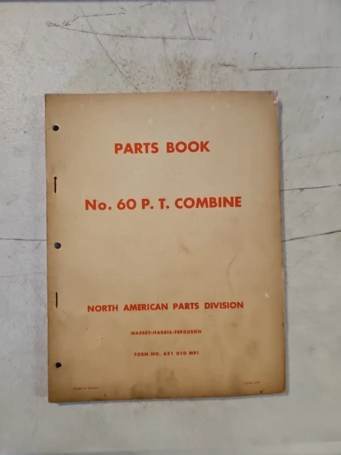 VINTAGE 1957 MASSEY Harris Ferguson 60 P.T. Combine Parts Book $16.16 ...