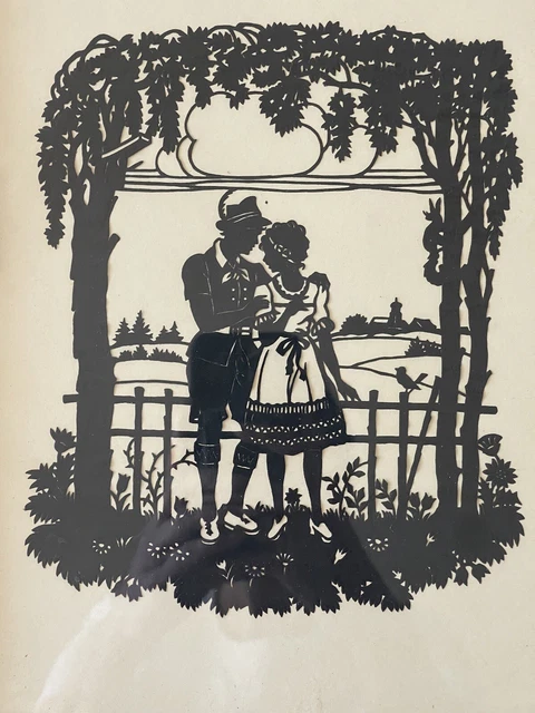 VINTAGE FRAMED GERMAN Scherenschnitte Silhouette Folk Art £20.82 ...