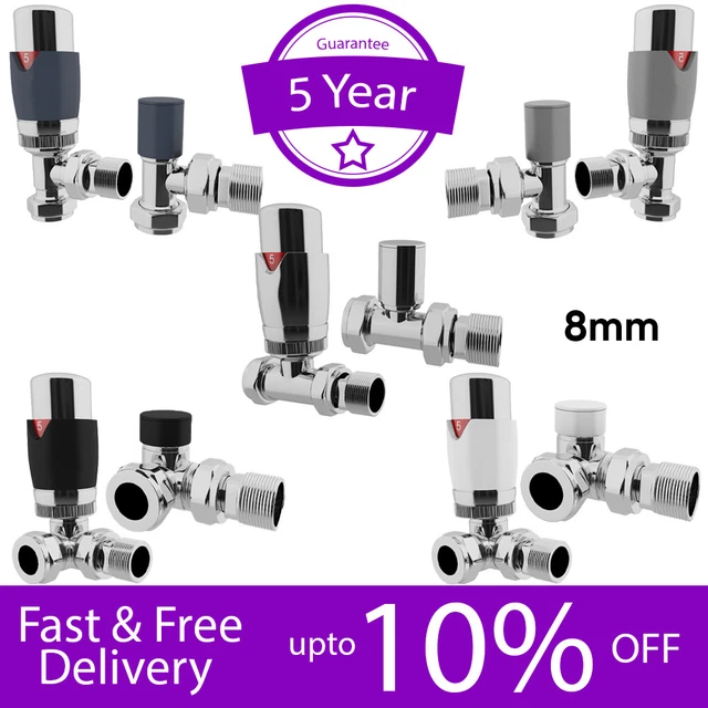 UK RADIATORS TRV Thermostatic Valves 8mm Angled/Corner/Straight Brass ...