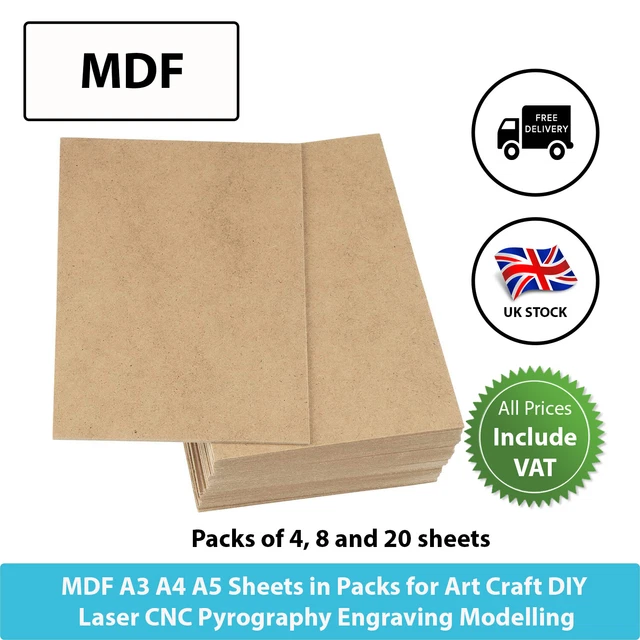 MDF SHEET PACKS A2 A3 A4 A5 Crafts Laser CNC Pyrography Fibreboard £6. ...