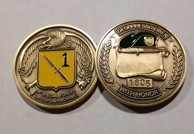 AUTHENTIC NUMBERED ARMY AIRBORNE 1st Special Forces Group Challenge ...