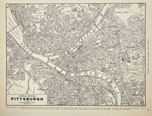 VINTAGE MAP PRINT - America - Map of Pittsburg - New York City - United ...