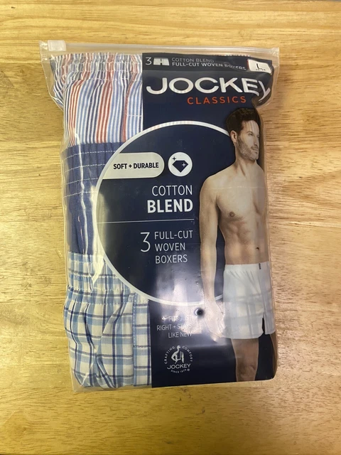 3 PAIR JOCKEY MENS FULL CUT CLASSIC WOVEN BOXERS size LARGE UNDERWEAR ...