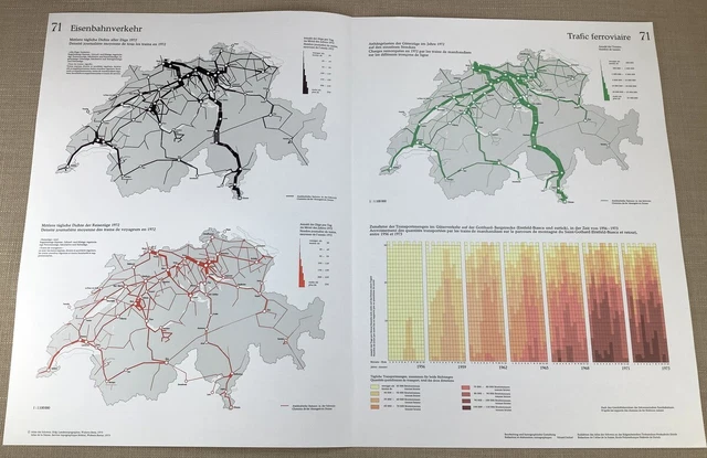 1978 LARGE VINTAGE Map of Switzerland Swiss Railway Rail Transport ...