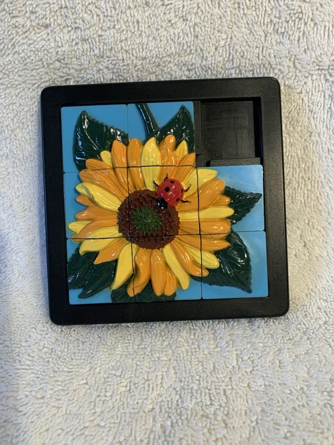 1993 DAMERT COMPANY Vintage 3D Slide Puzzle Toy Sunflower & Ladybug 3x3 ...