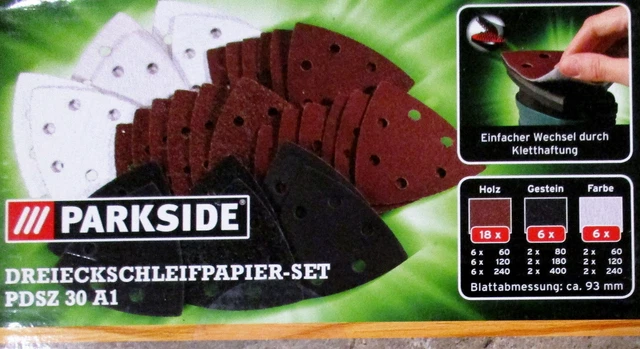 PARKSIDE DREIECKSCHLEIFPAPIER-SET TRIANGLE Papier de Verre 30-teilig ...
