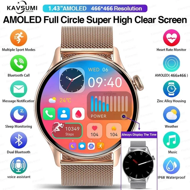 AMOLED SMART WATCH Bluetooth Call Heart Rate IP68 Waterproof Women Men ...