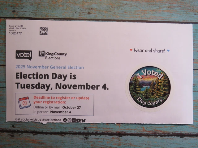 STICKER ~ &I Voted" 2025 Seattle, King County, WA ~ Pro Election ...