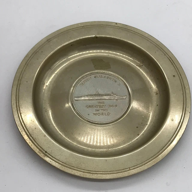 VINTAGE CUNARD QUEEN Elizabeth 2 Souvenir Onboard Gift Pin Dish Ashtray ...