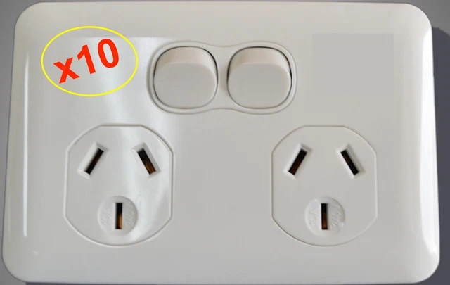 DOUBLE POWER POINT DGPO WAFER 10A AMP 10 x Socket Outlet D GPO Slimmest ...