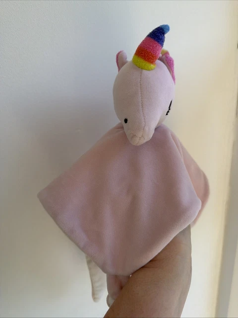 PINK PLUSH UNICORN RATTLE BABY COMFORTER BLANKIE SENSORY ACTIVITY soft ...