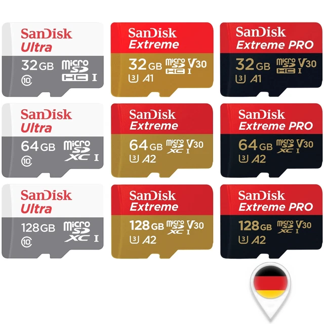 SANDISK MICRO SD Speicherkarte 16GB 32GB 64GB 128GB 256GB Ultra, Extreme, PRO EUR 1,40 - PicClick DE