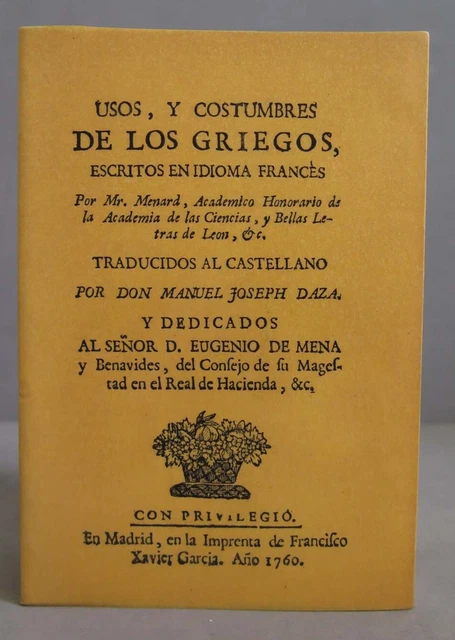 USOS Y COSTUMBRES de los griegos, escritos en idioma francés por. EUR ...