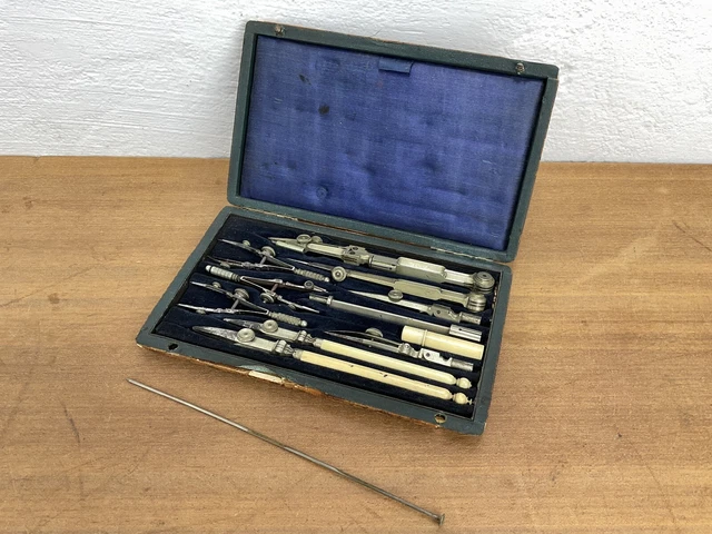 ANTIQUE DRAWING SET Drafting Tools Technical Drawing Instruments Brass ...