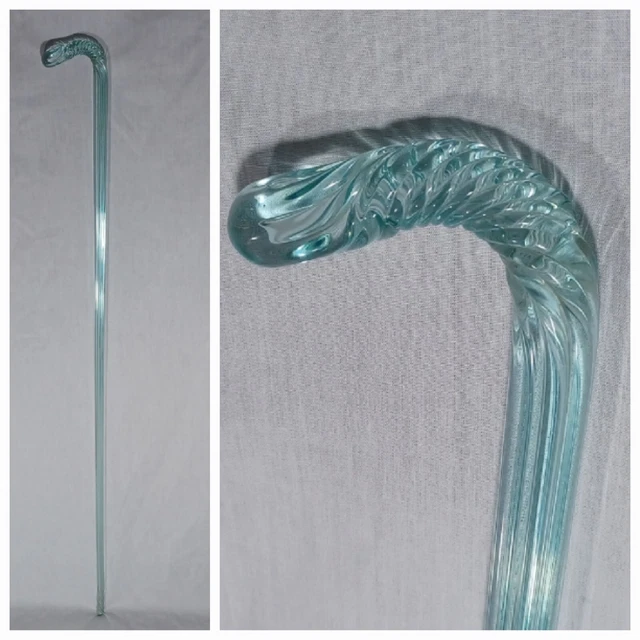 ANTIQUE VICTORIAN AQUA Blue Twisted Fluted End Of Day Glass Cane 39 ...