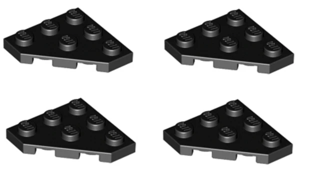 LEGO 4 BLACK Wing Plates Building Plates Wedge Plate 3x3 Cut Corners ...