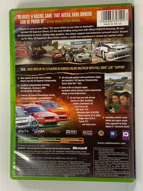 V8 SUPERCARS RACE Driver Original Xbox Game Microsoft PAL With Manual ...