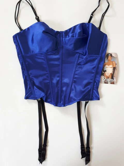 SHIRLEY OF HOLLYWOOD Blue Satin Bustier Size 36 UK 12-14 Designer ...