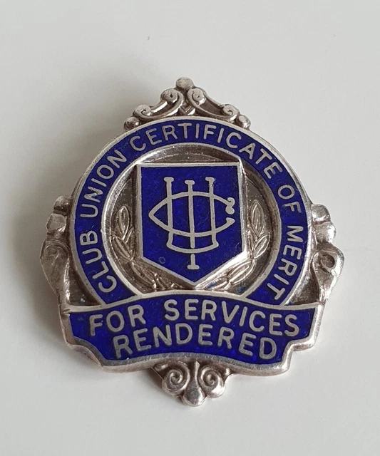 VINTAGE CLUB UNION Certificate Of Merit For Services Rendered Silver ...