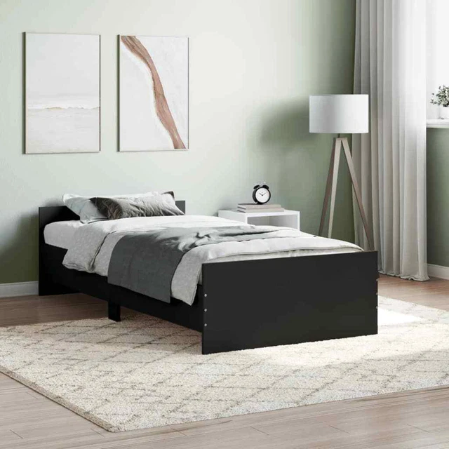 MODERN WOODEN BLACK Single Size 90cm Bed Frame Base With Headboard ...
