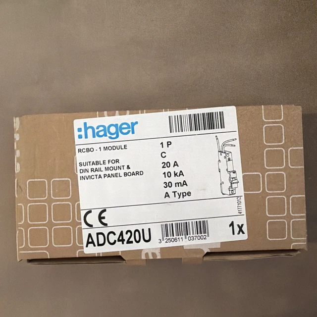HAGER RCBO 10KA 30ma 20A Type A Brand New In Box £15.08 - PicClick UK