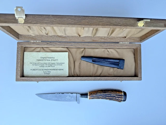 HUBERTUS SOLINGEN, DAMASTSTAHL, Sammlermesser mit Hirschhorngriff, EUR ...