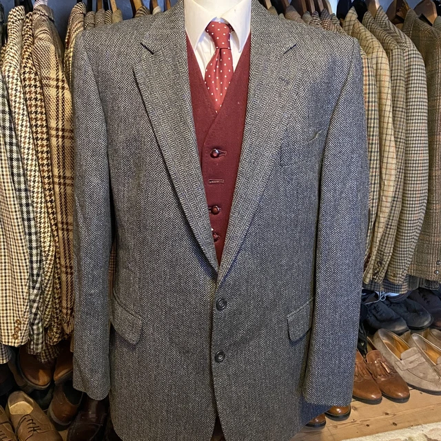 VINTAGE MENS DAKS Herringbone Tweed Check Suit Jacket Blazer Country ...