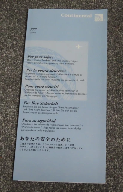 CONTINENTAL BOEING 777 Airline Safety Card 2000 £1.99 - PicClick UK