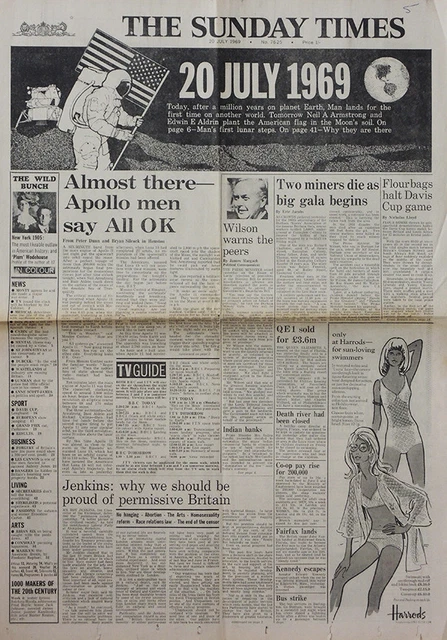 SUNDAY TIMES NEWSPAPER 20 July 1969 . Man On The Moon Apollo 11 ...