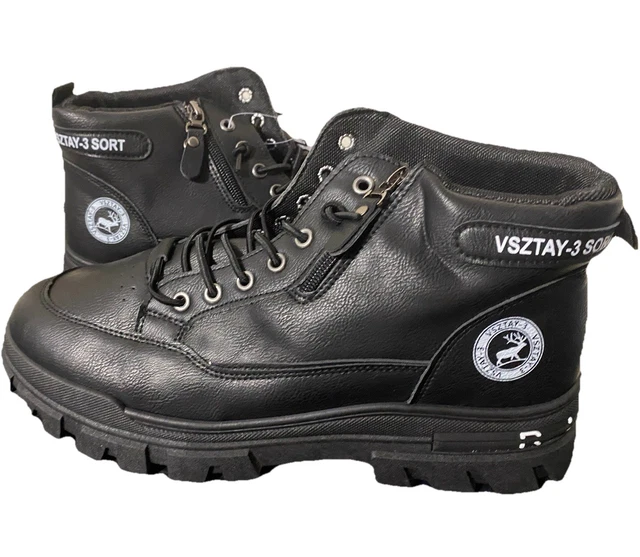 MEN'S BLACK LEATHER Combat Ankle Boots Lace-Up Zip Round Toe £22.54 ...