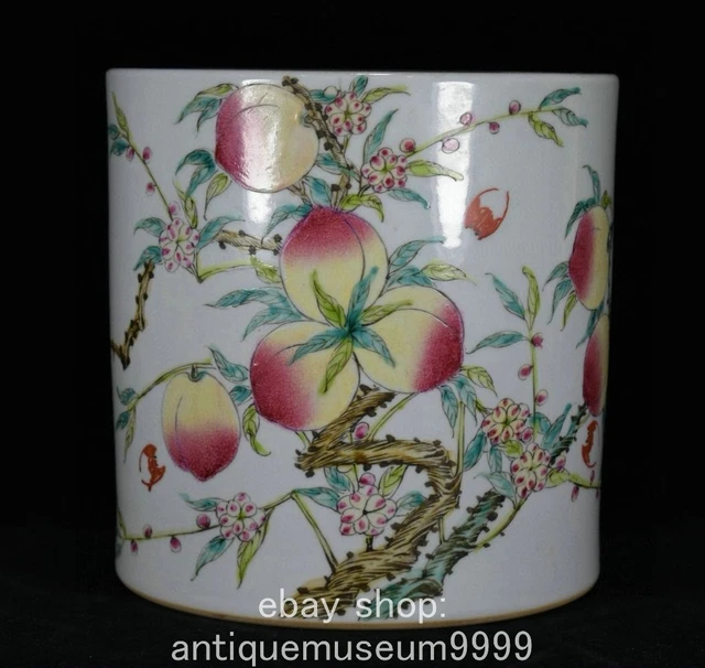 8,8&QING YONGZHENG MARQUÉ pastel porcelaine Fushou pêche brosse pot ...